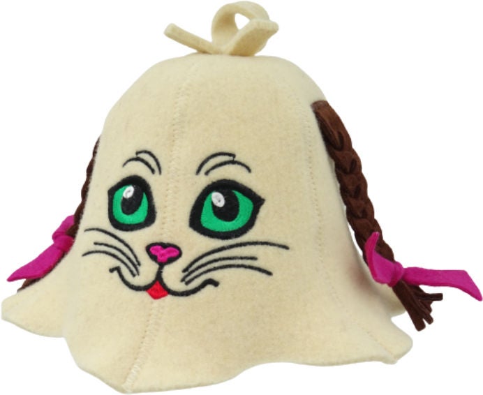 Barns Bastu-/badmössa: Kattunge med flätor, beige | Bastubutik.se